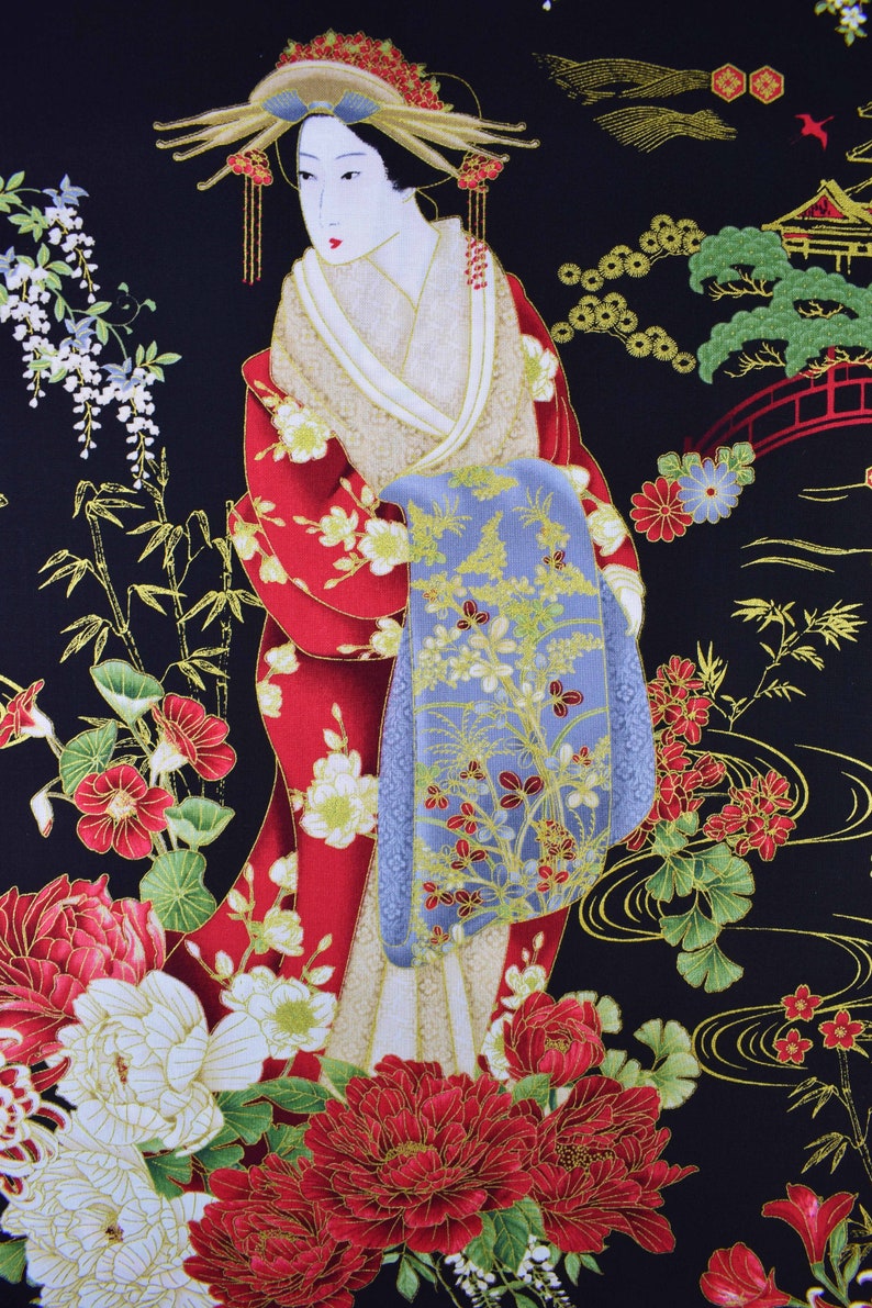 Japanese Geisha Quilting Fabric Cotton Fabric Price by the - Etsy