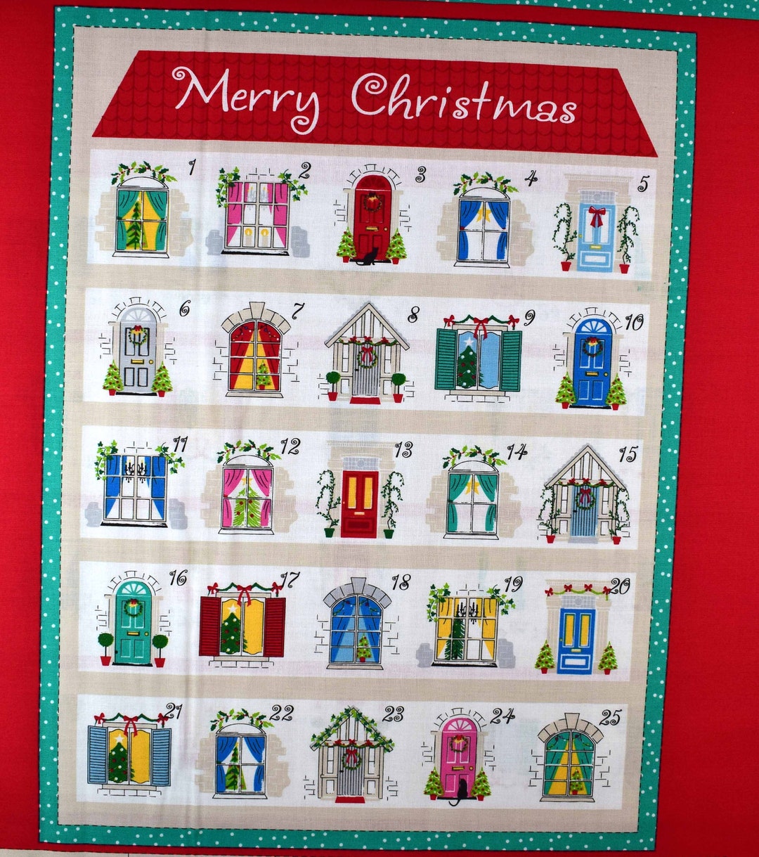 Merry Christmas Fabric Advent Calendar Panel: Reusable Cotton Calendar ...