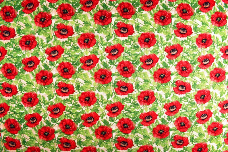 Poppy fabric poppies quilting fabric Price by the Half | Etsy