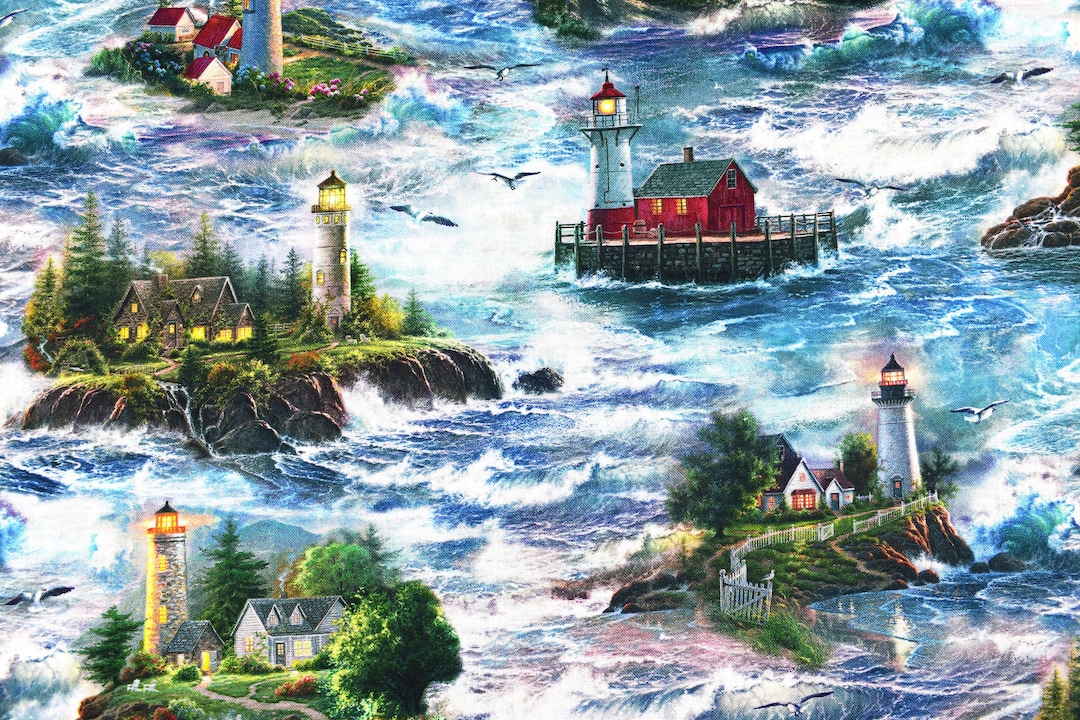 Lighthouse Fabric, Digitally Printed Quilting Fabric, Safe Harbour ...