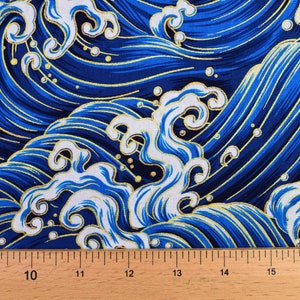 Japanese Crashing Waves Metallic Fabric 100% Cotton - Etsy
