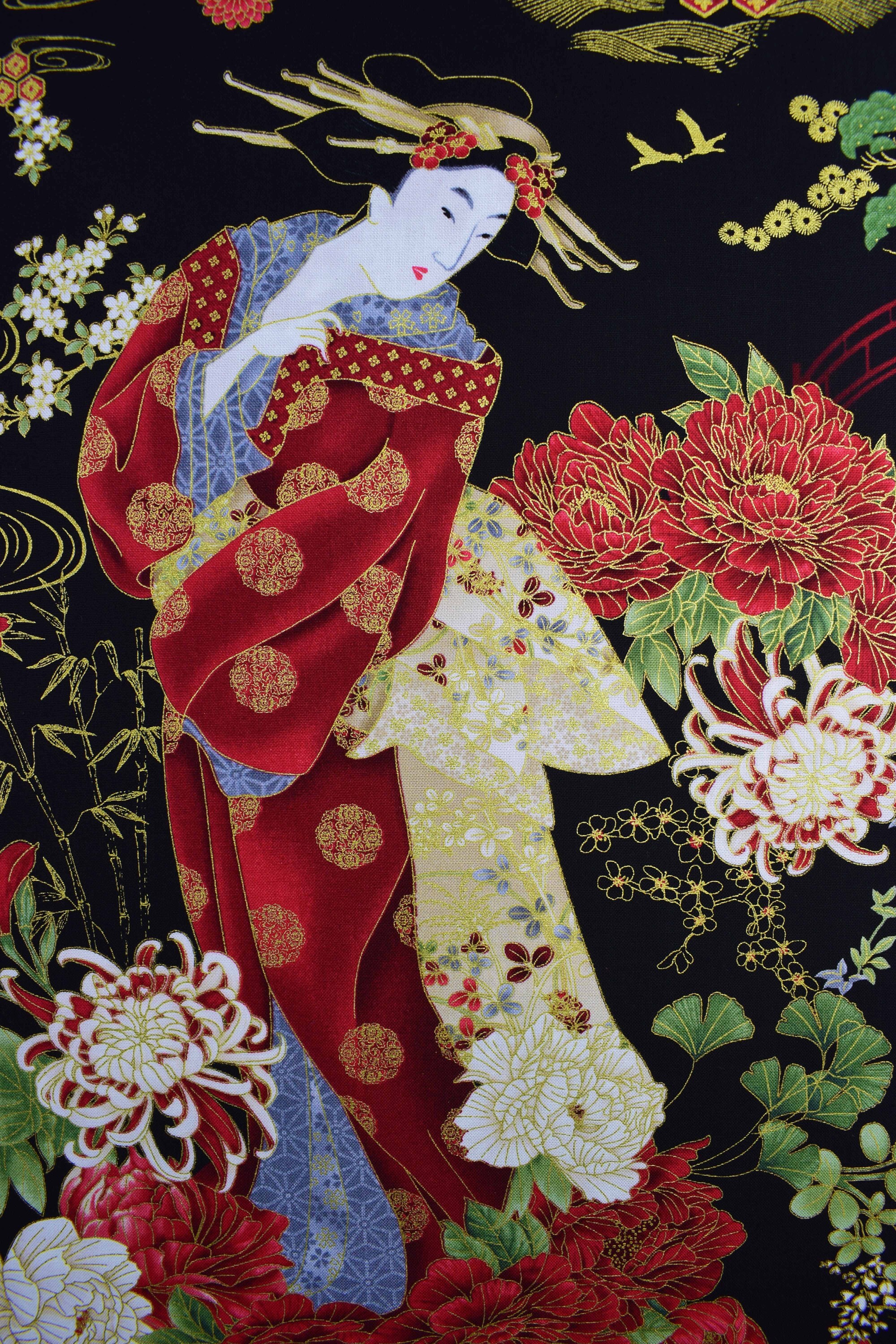 Japanese Geisha Quilting Fabric Cotton Fabric Price by the - Etsy