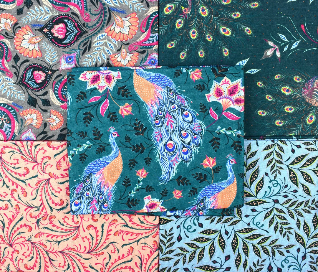 Peacock Fat Quarter Bundle, Paisley Peacocks, Quilting Fabric, Cotton ...
