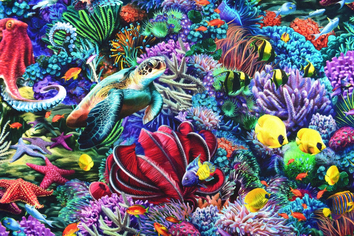 Tropical Fish Fabric: Sea Life Cotton Quilting Treasures - Price by ...