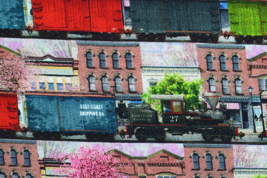 Steam Train Fabric, Quilting Fabric, Cotton Fabric, Railroad Fabric ...