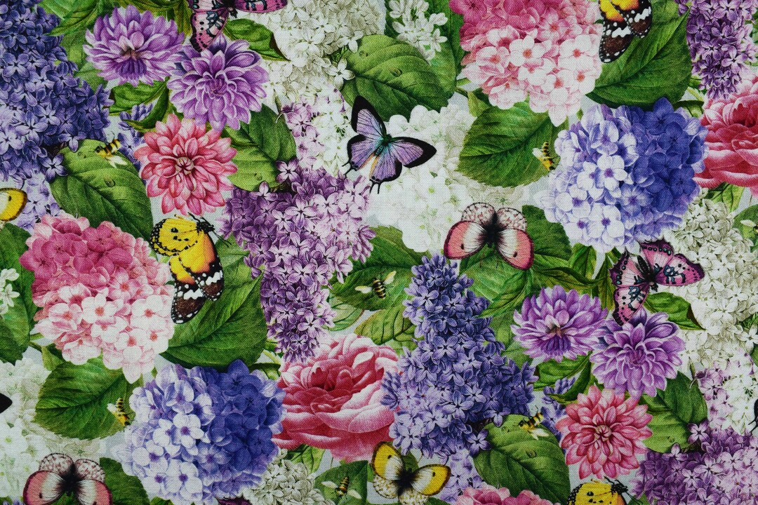 Packed Floral Fabric, Hydrangea Quilting Fabric, Scented Garden by ...