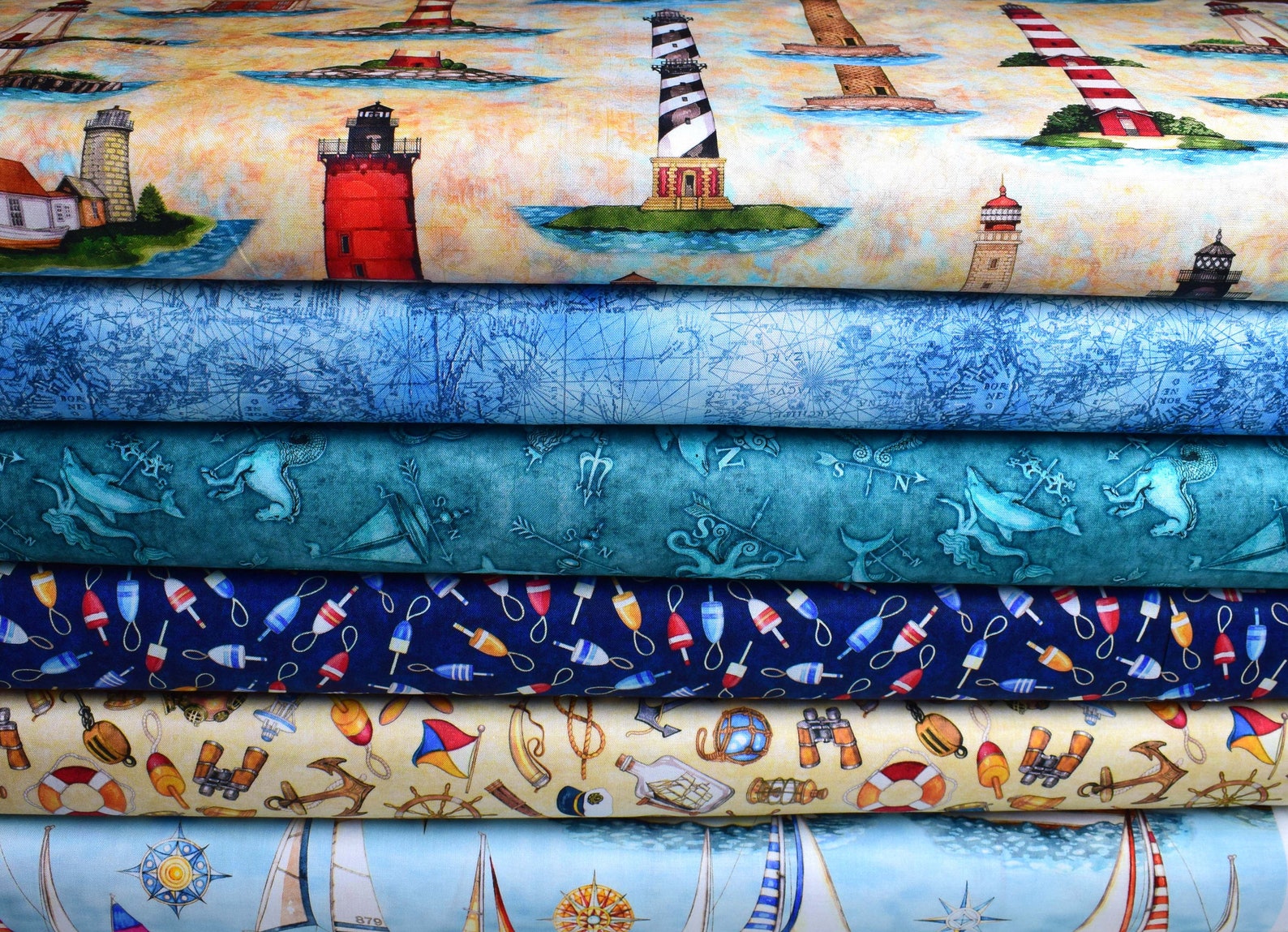 Nautical Fabric Collection Fabric Bundle Smooth Sailing by | Etsy