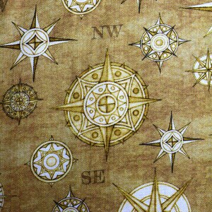 Beige Compass Fabric, Quilting Fabric, Cotton Fabric, Quilting ...