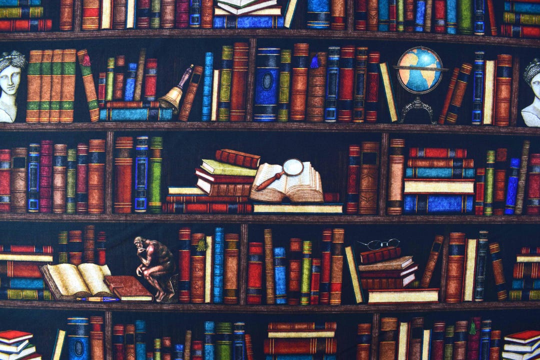 Book Fabric, Library Cotton Quilting Fabric - Price by the Half Metre ...
