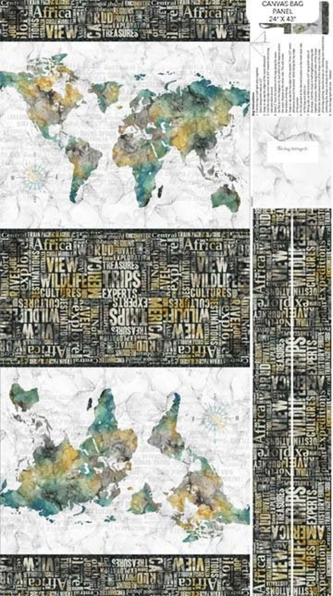 World Map Tote Bag, Craft Panel, Sewing Kit NOT READY MADE - Etsy