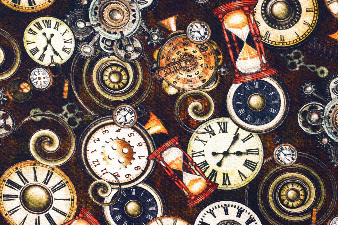 Steampunk Clock Faces Cotton Quilting Fabric - Price by Half Metre - Etsy