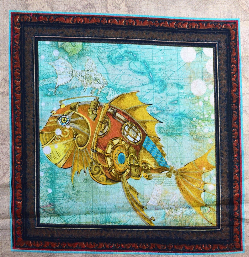 Steampunk Fantasy fabric panel Quilting panel Fantasy and | Etsy