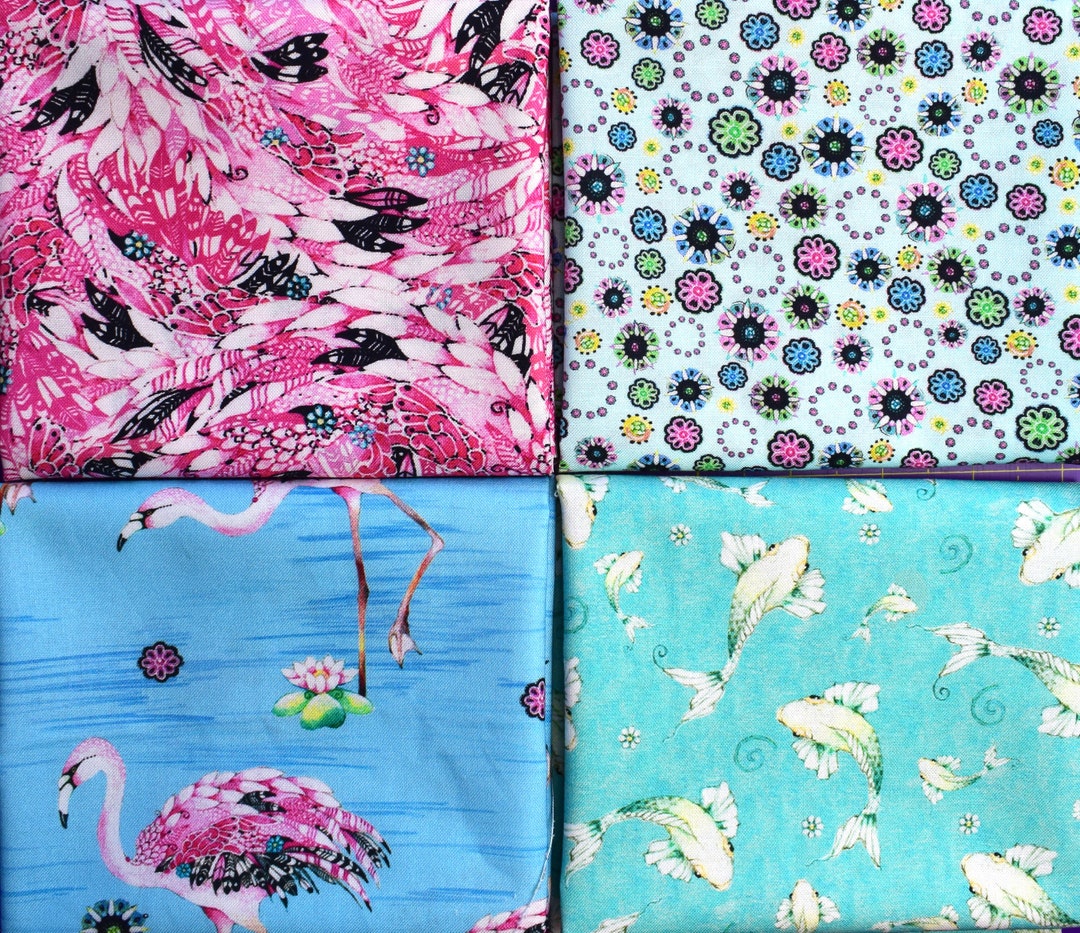 Flamingo Fabric Fat Quarter Bundle, Quilting Fabrics , Cotton Fabric ...