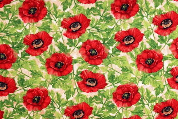 Poppy fabric poppies quilting fabric Price by the Half | Etsy