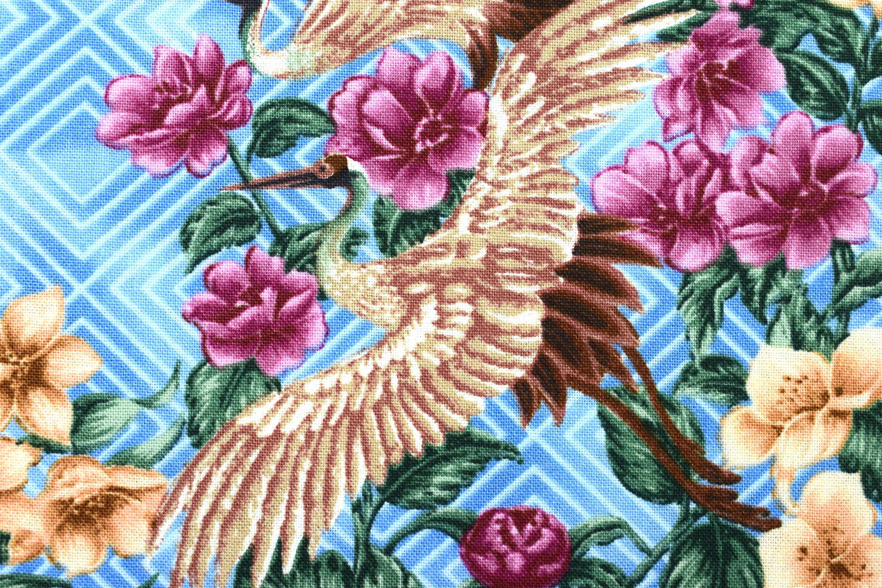 Blue Japanese Crane Fabric Oriental Cotton Quilting Fabric | Etsy