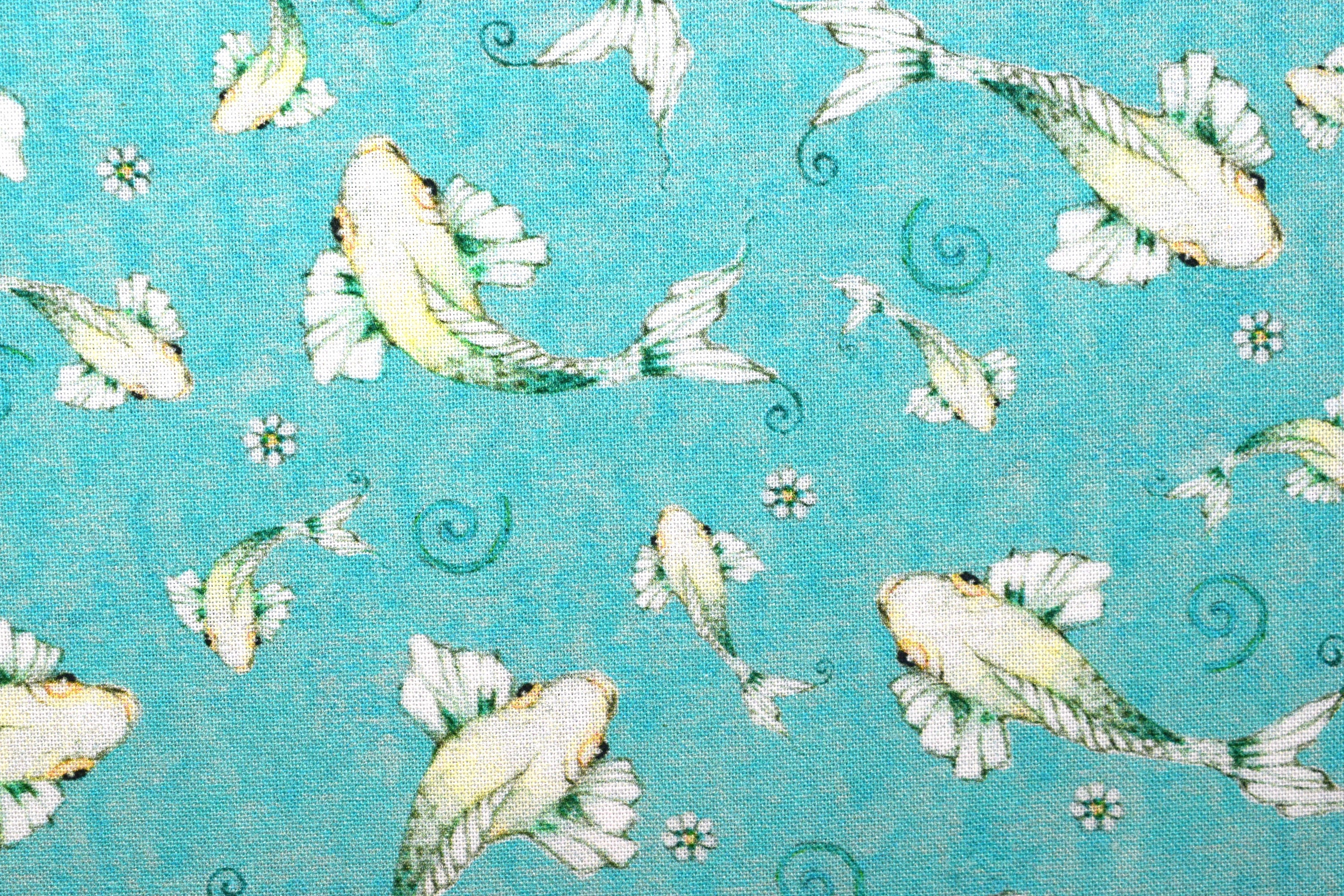 Blue Koi Fish Fabric Quilting Fabric Cotton Fabric Quilting - Etsy