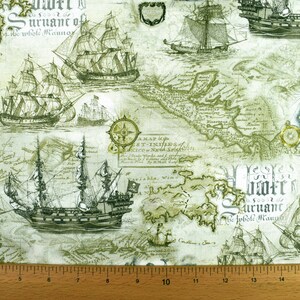 Treasure Map Fabric, Cotton Quilting Fabric, Antique Map Fabric Price ...