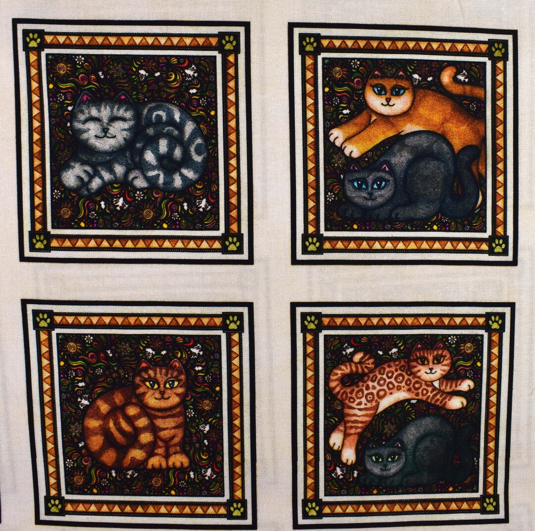 Cream Cat Fabric Panel, Quilting Panel, Cream Cat Picture Patch, Meow ...