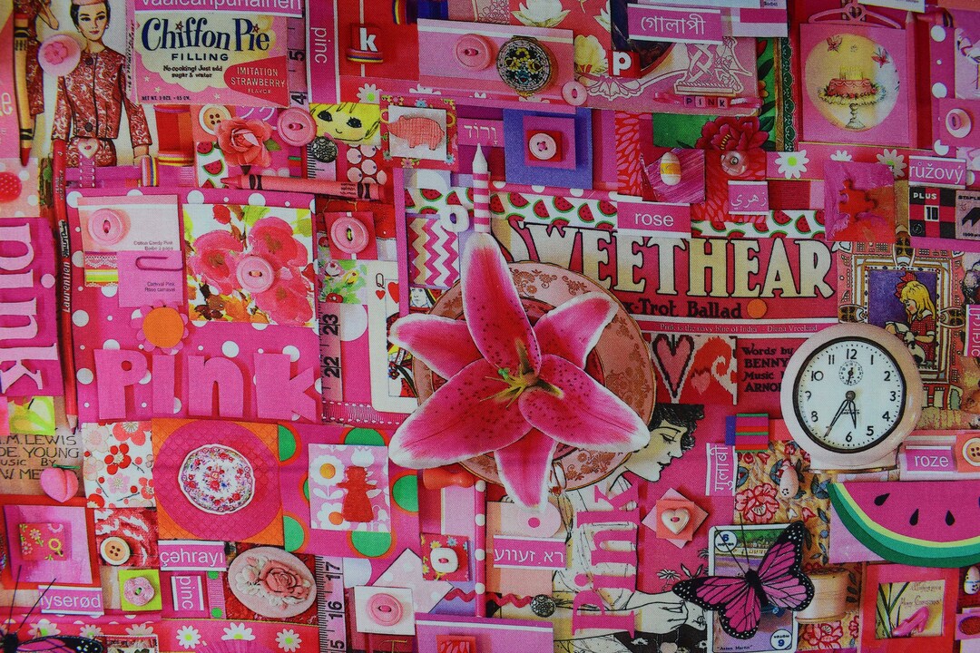 Pink Collage Quilting Cotton Fabric - Shelley Davies Design - Price by ...