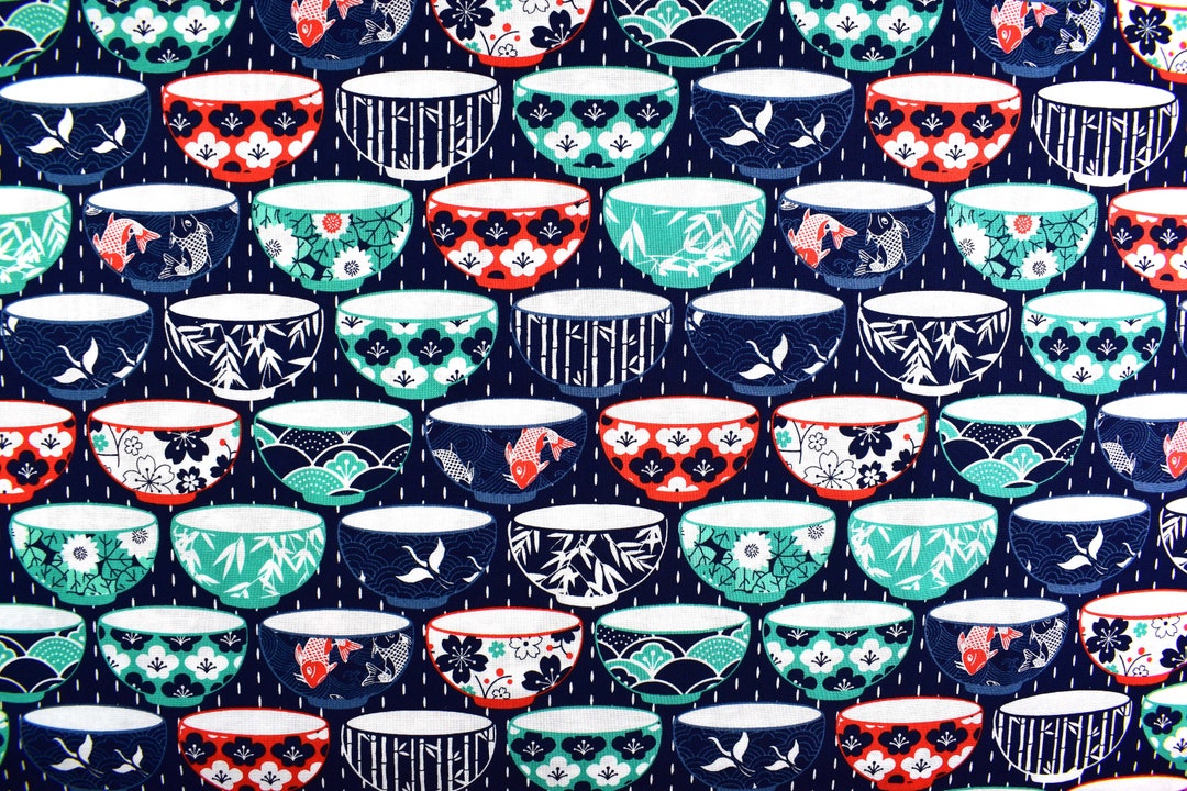 Rice Bowl Fabric, Oriental Cotton Quilting Fabric, Kyoto Stuart Hillard ...