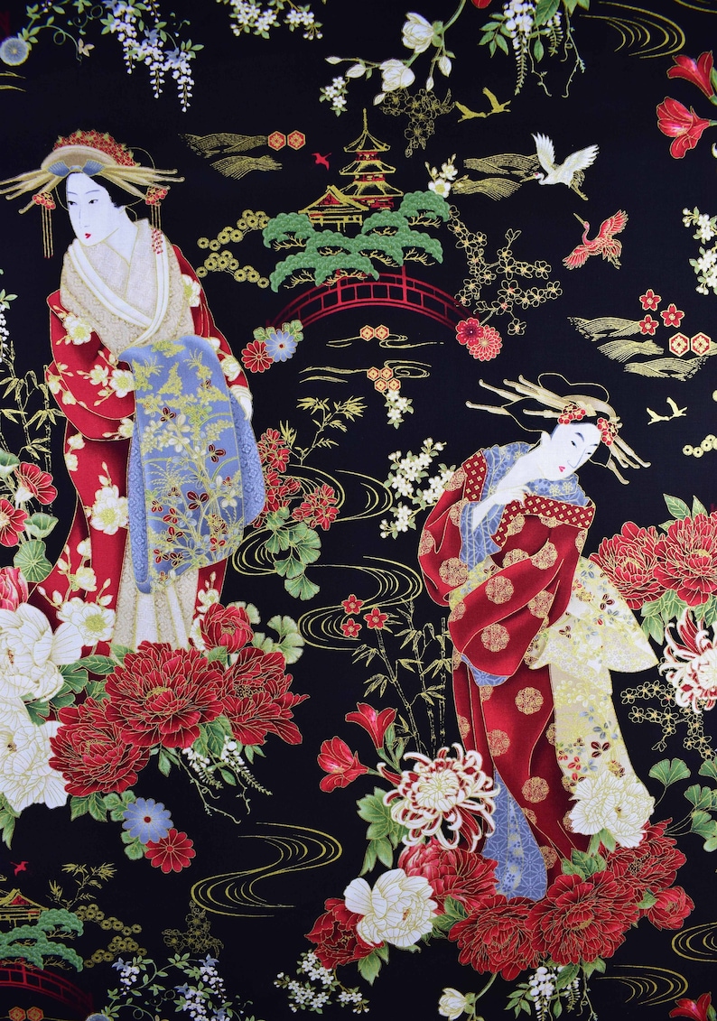 Japanese Geisha Quilting Fabric Cotton Fabric Price by the - Etsy