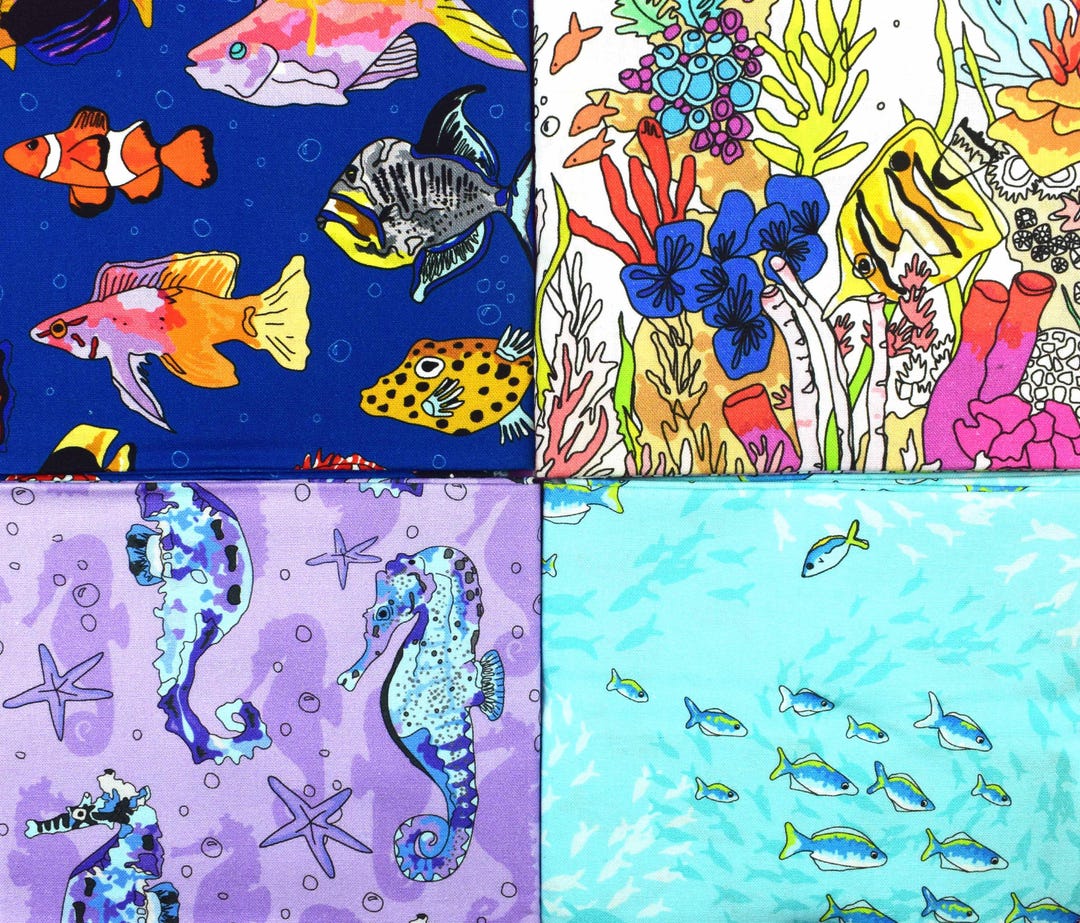 Tropical Fish, the Crafty Lass, Organic Cotton Fat Quarters, Quilting Fabric - Etsy