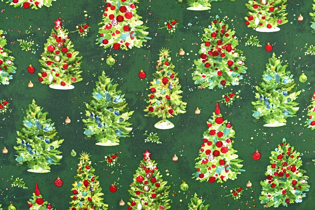 Green Christmas Tree Fabric, Christmas Quilting Fabric, O Christmas ...