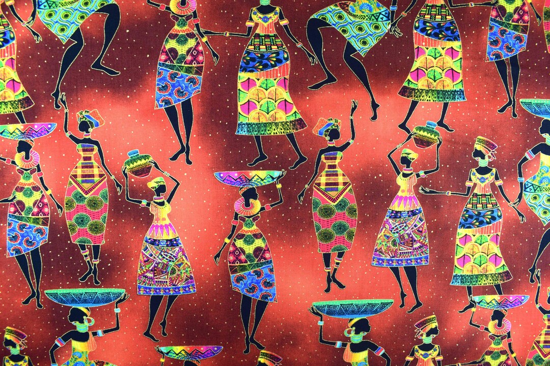 African Sunset Cotton Fabric: Quilting Material With Gold Accents ...