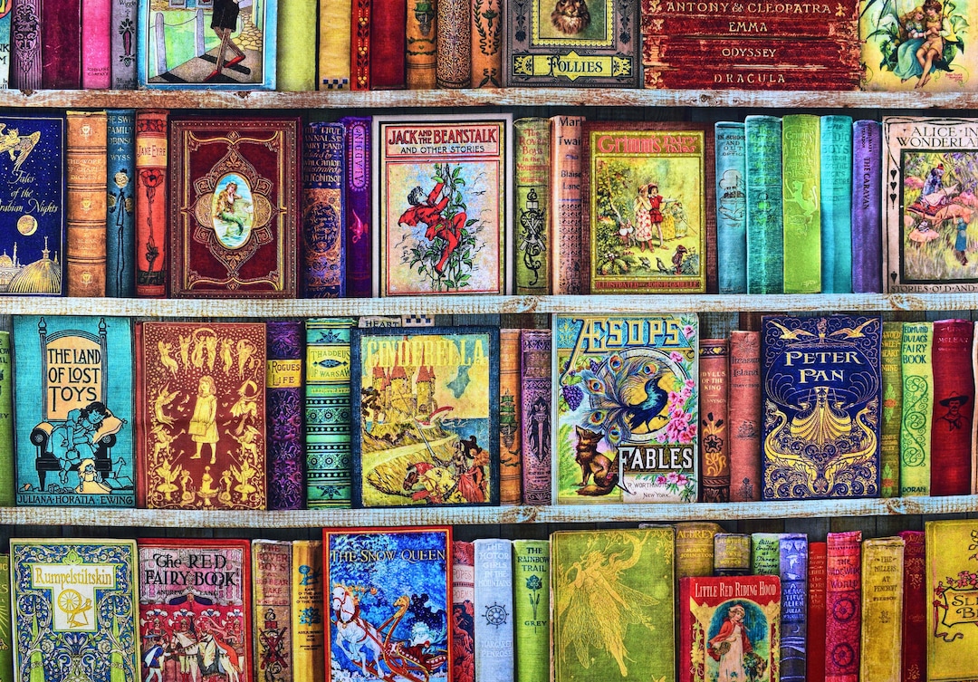 Vintage Books Fabric, Quilting Fabric, Library of Rarities Robert ...