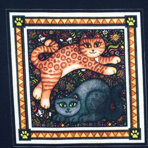 Cat Fabric Panel, Quilting Panel, Black Cat Picture Patch, Meow, Fabric ...