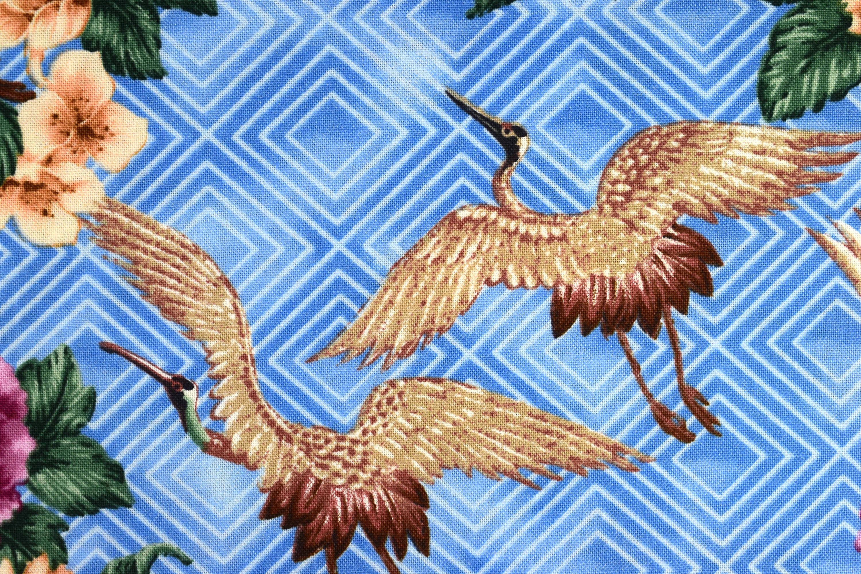 Blue Japanese Crane Fabric Oriental Cotton Quilting Fabric | Etsy