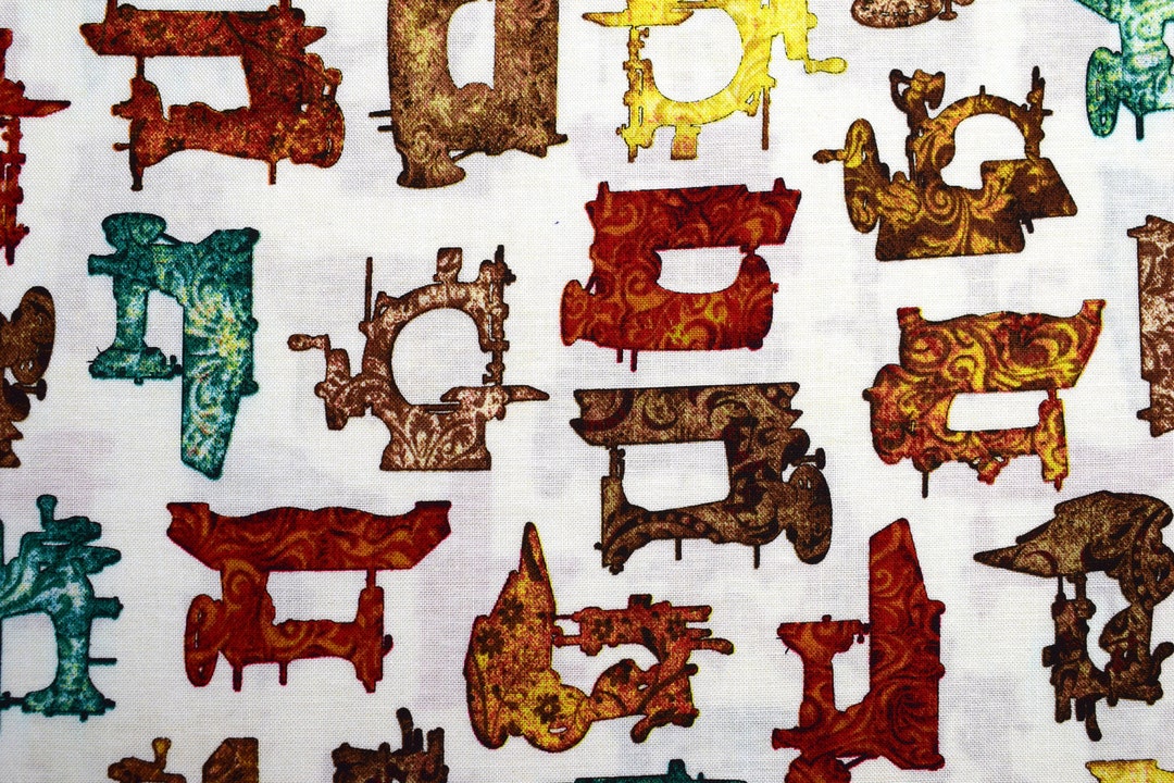 Classic Sewing Machine Print Fabric, Cotton Quilting Fabric - Price by ...