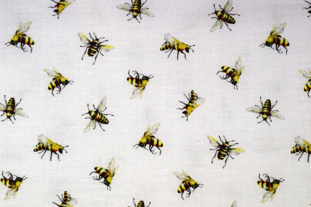 Bee Print Cotton Quilting Fabric , Honeybee Pattern on White Background ...