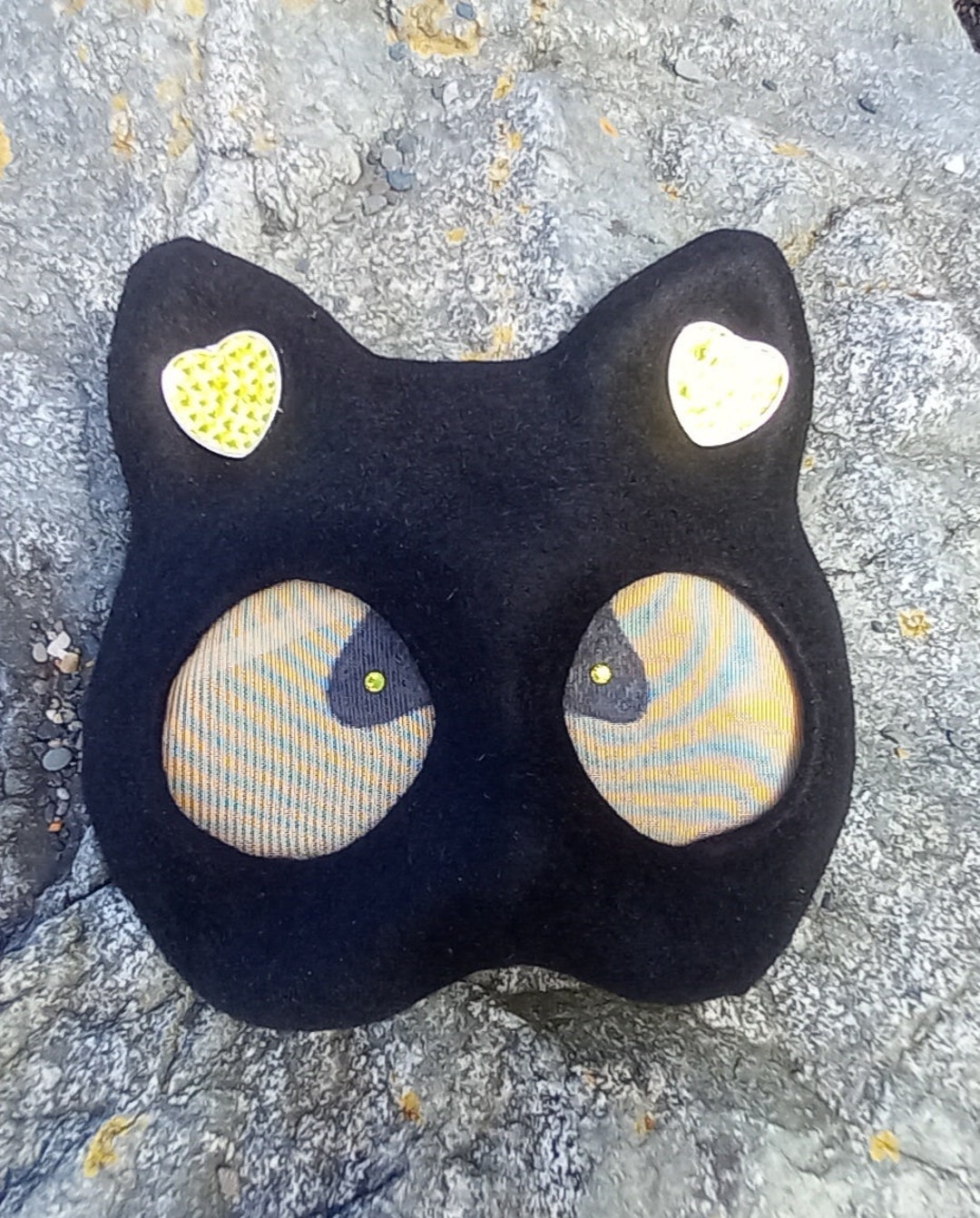 Therian Black Cat Mask With Big Yellow Eyes and Yellow Crystal Love ...