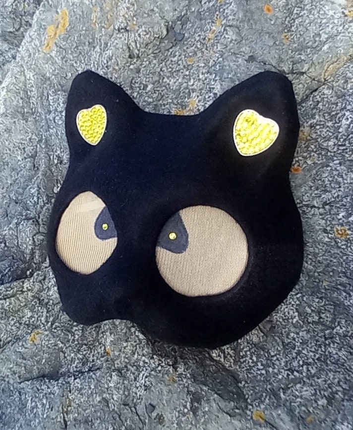 Therian Black Cat Mask With Big Yellow Eyes and Yellow Crystal Love ...