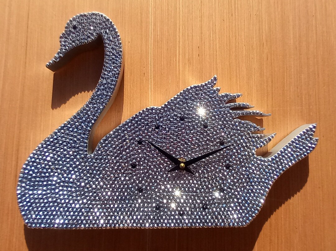 Swan Clock Made From Metal Mirrror Finish Glass Rhinestone Crystals - Etsy