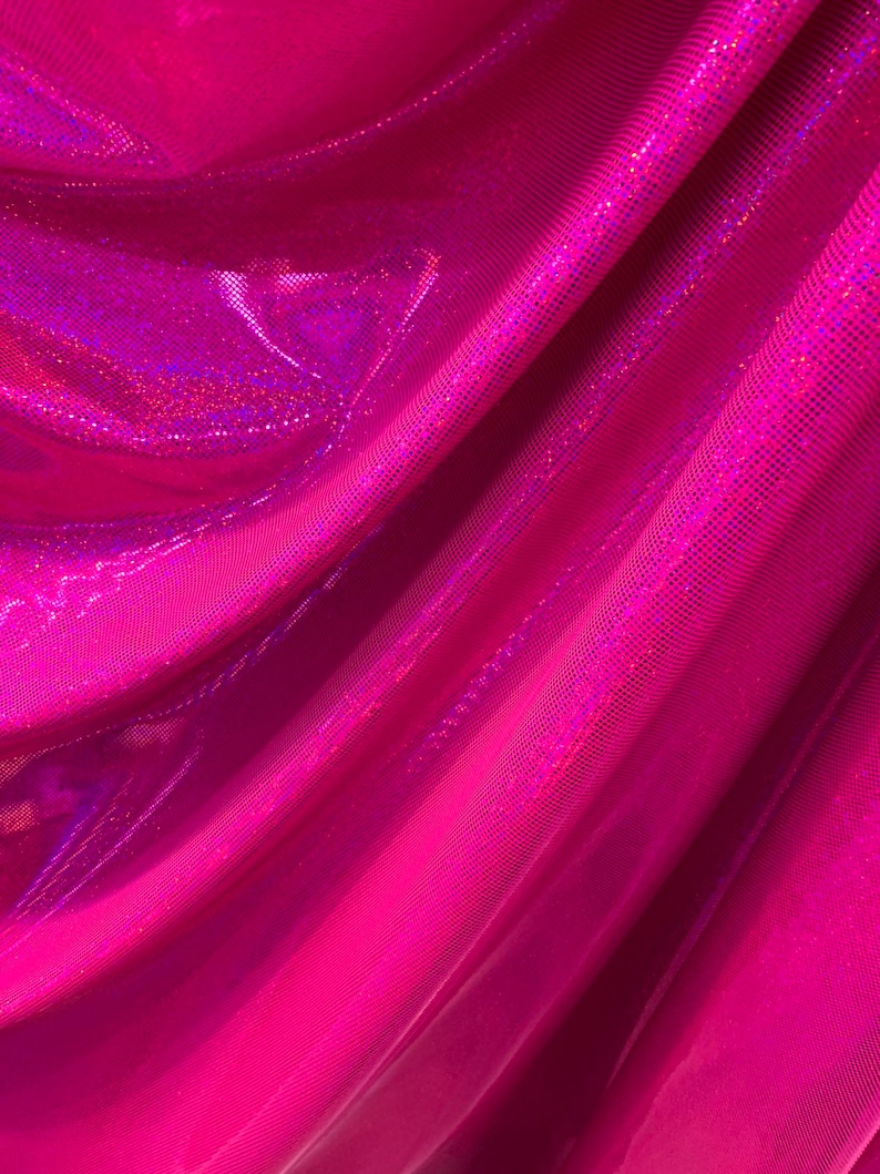 Hologram Metallic Dots Hot Pink Fushia Nylon Spandex 4way Stretch 58/60 ...