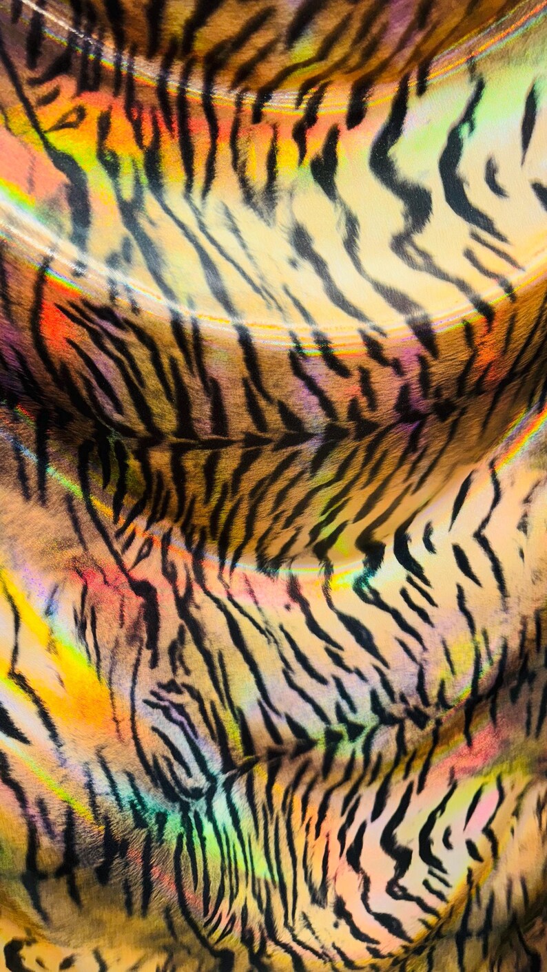 NEW Tiger Design on Iridescent Oil Slick Metallic Hologram Nylon ...