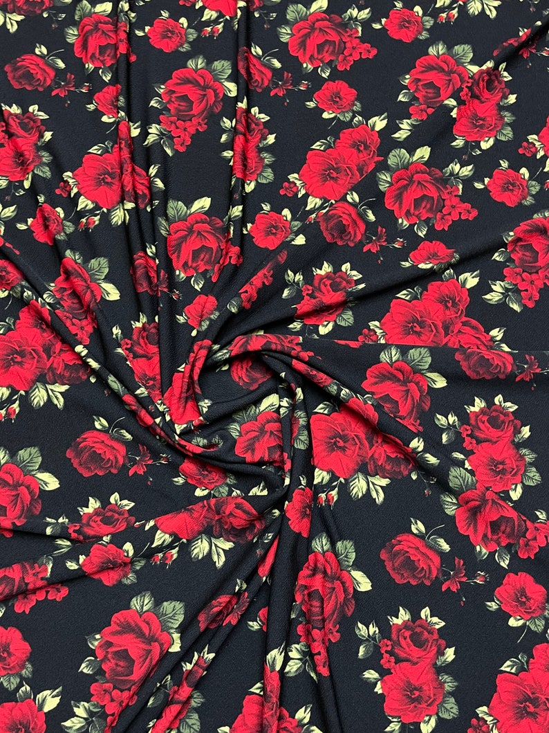 New Red Roses Design Print on Poly Spandex 4-way Stretch 58/60” Sold by ...