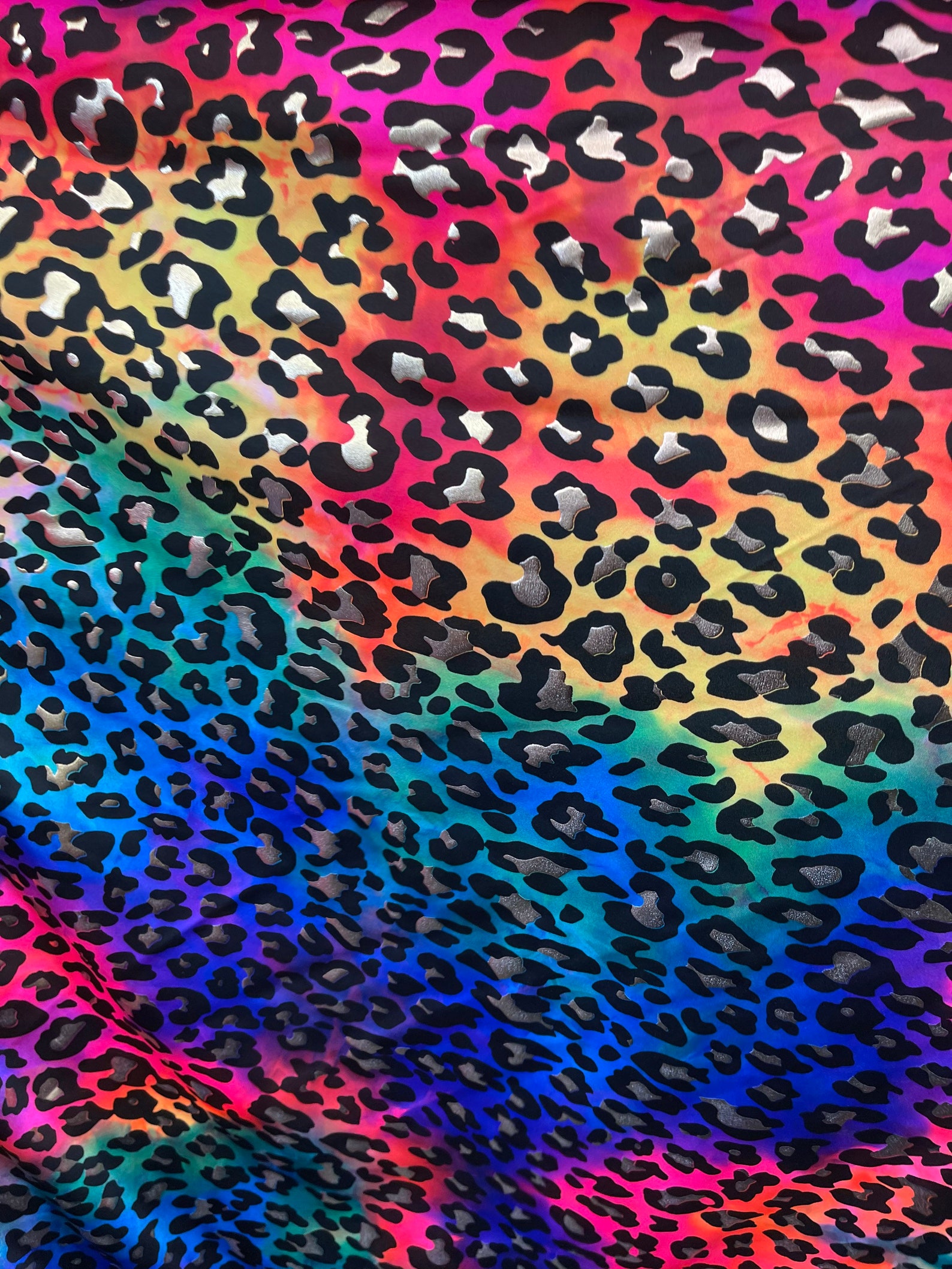 Metallic Leopard Design Print on Tie Dye Spandex 4-way Stretch 58/60 ...
