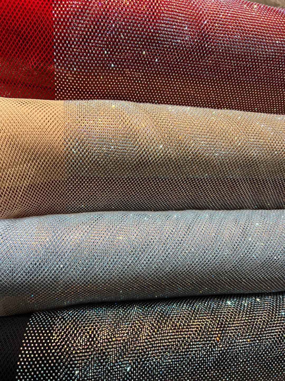 New Luxury Rhinestone Stretch Mesh Fabric All Over 4-way Stretch 58/60 ...