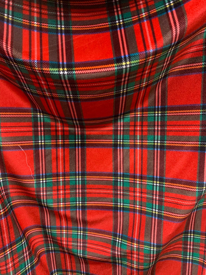 New Christmas Red Plaid Design Print on Heavy Stretch Velvet 4-way 58/ ...