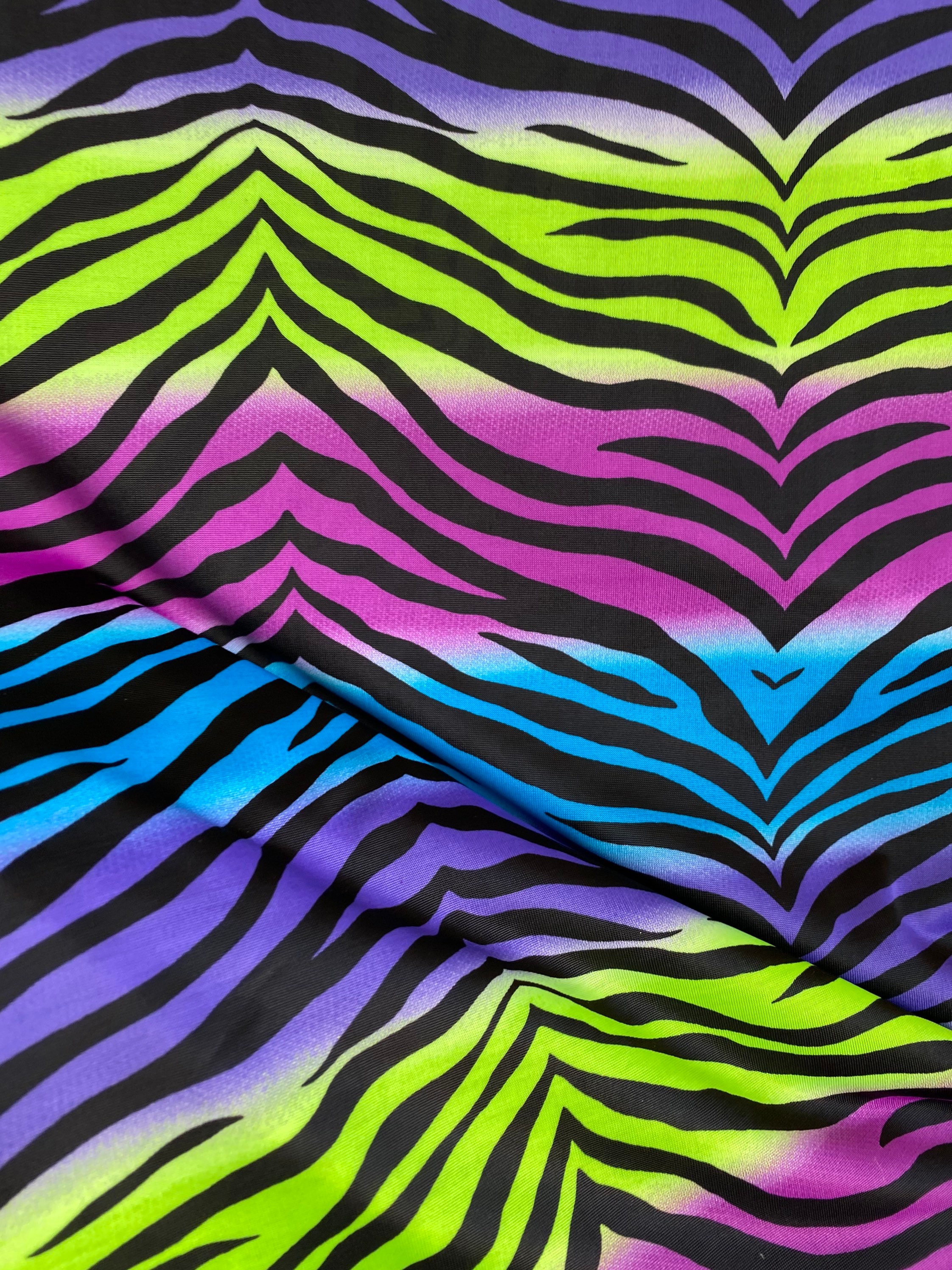 New Zebra Design Rainbow Neon Green Multi Poly Spandex 4-way - Etsy