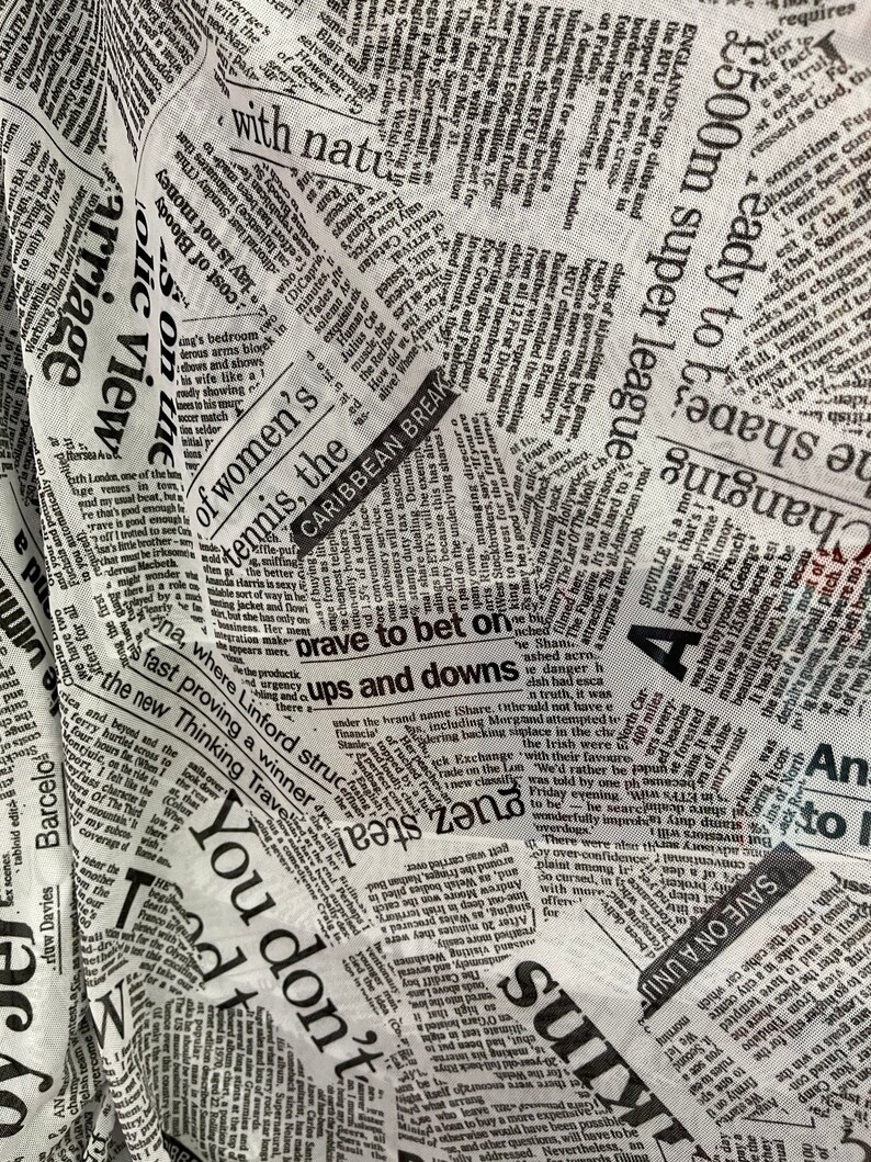 Newspaper Design Print on Great Quality of Power Mesh 4-way Stretch 58/ ...