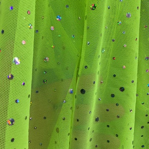New Power Mesh Neon Green With Hologram Sequins All Over 4-way Stretch ...