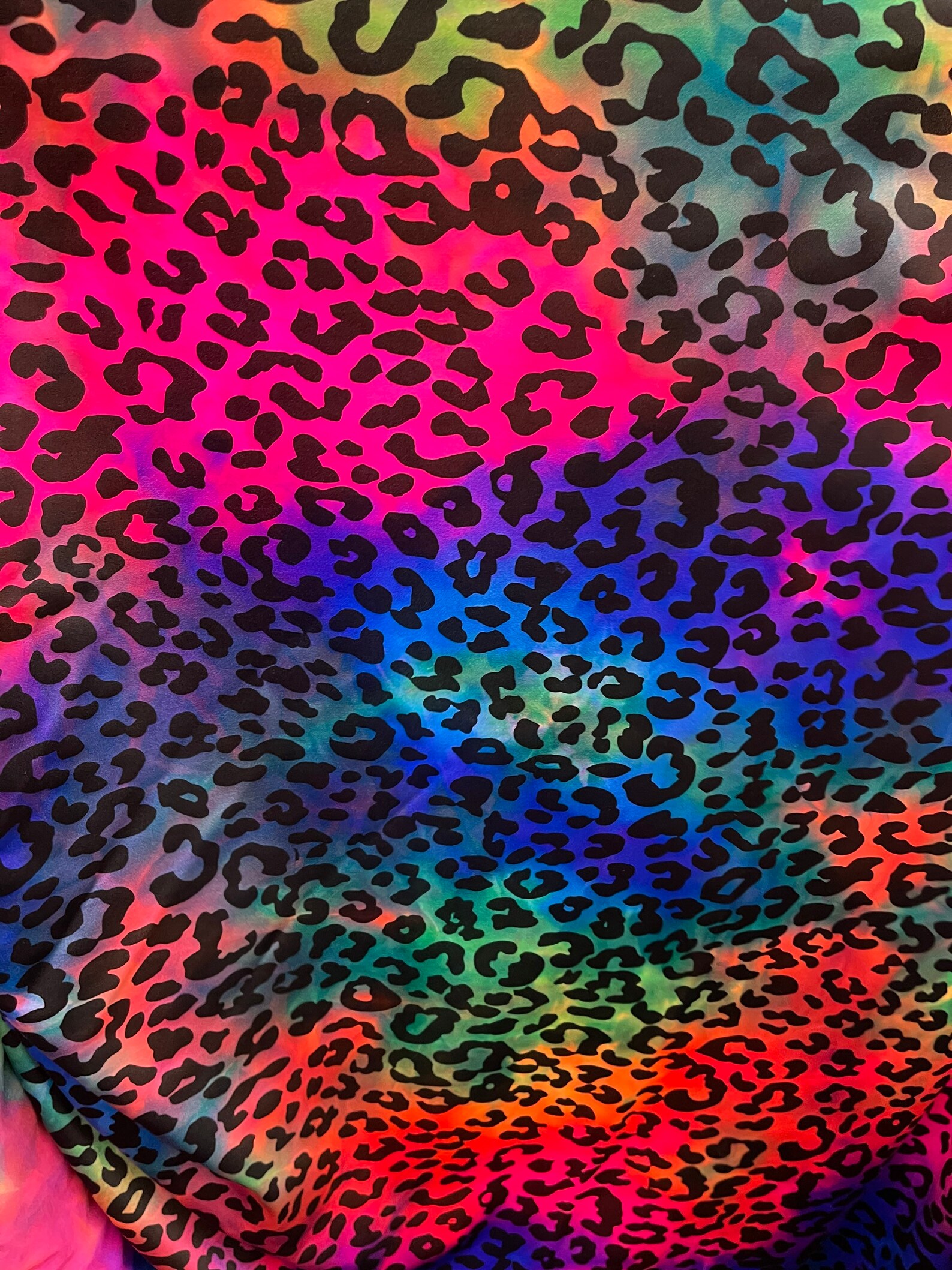 Premium Leopard Design Print on Tie Dye Nylon Spandex 4-way Stretch 58/ ...