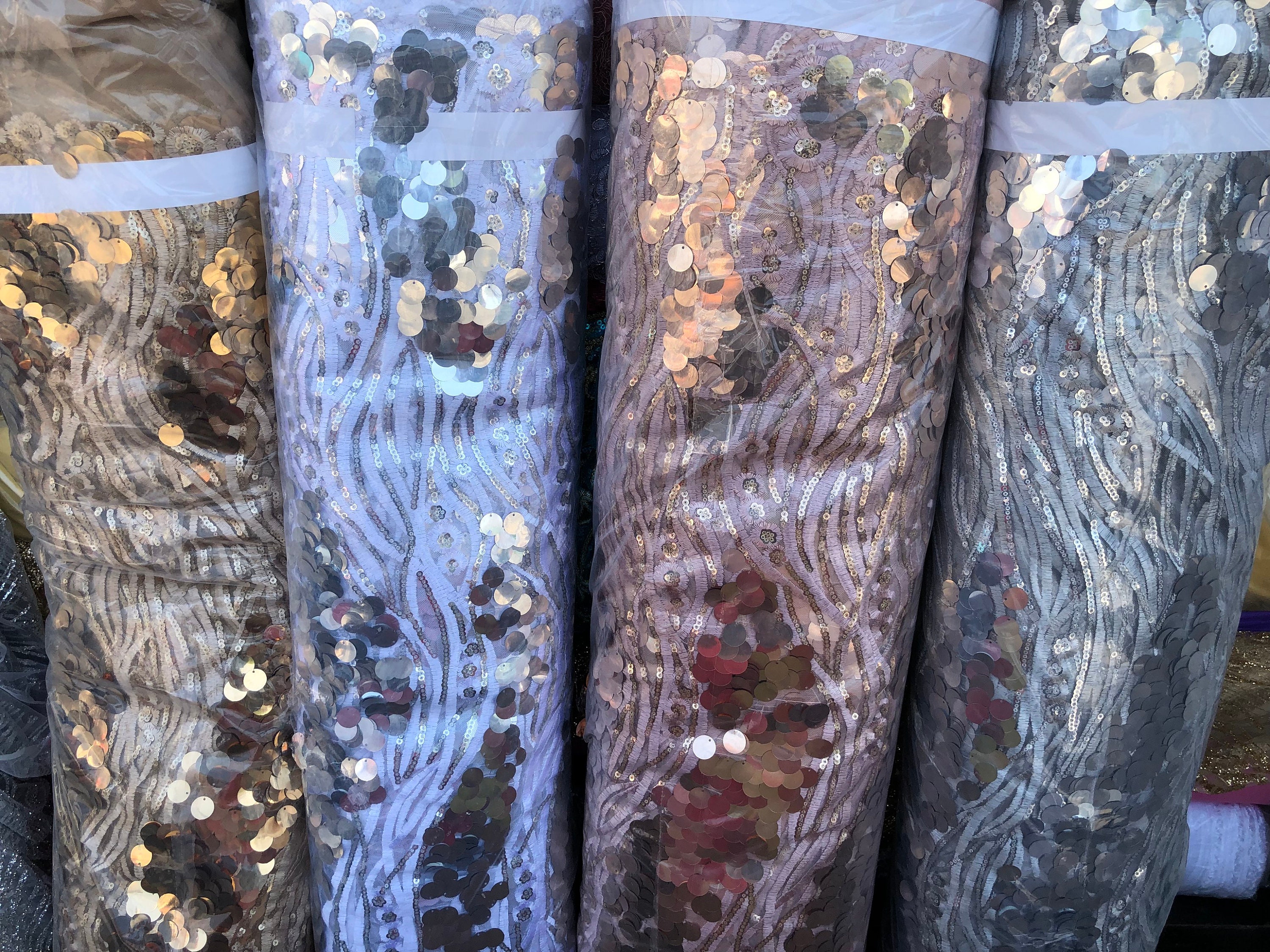 New paillette sequins on stretch mesh embroidered 2way stretch | Etsy