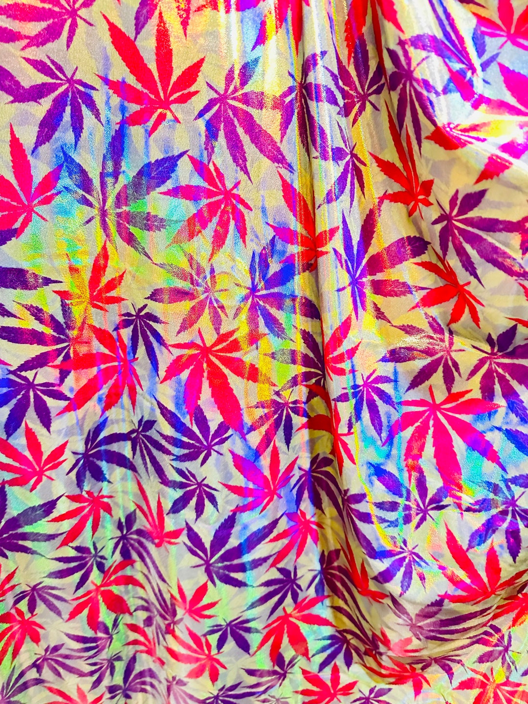 New Marijuana Leaf Design on Iridescent Metallic Nylon Spandex With ...