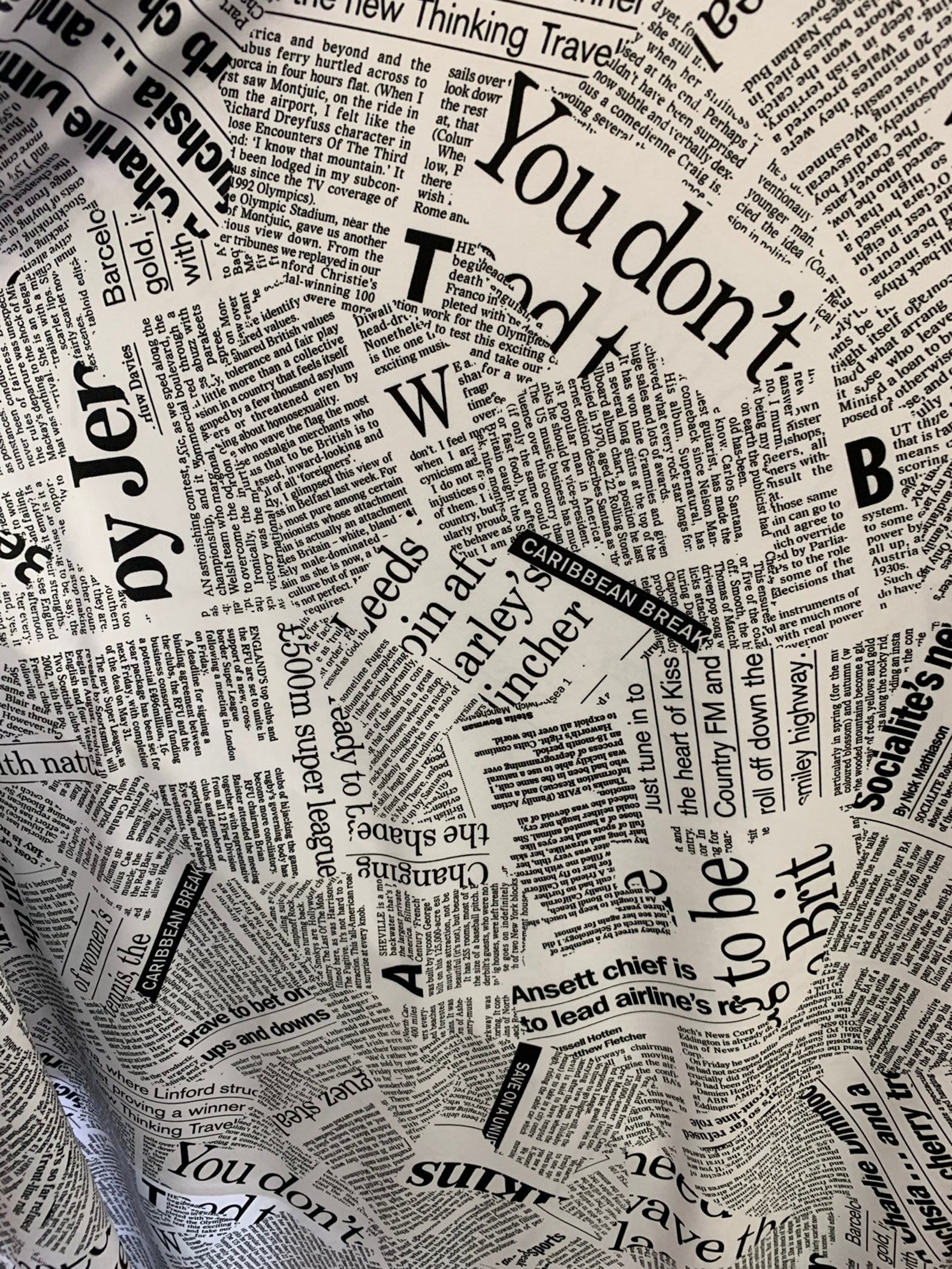 New Heavy Print Nylon Spandex News Paper Design 4way Stretch 58/60 ...