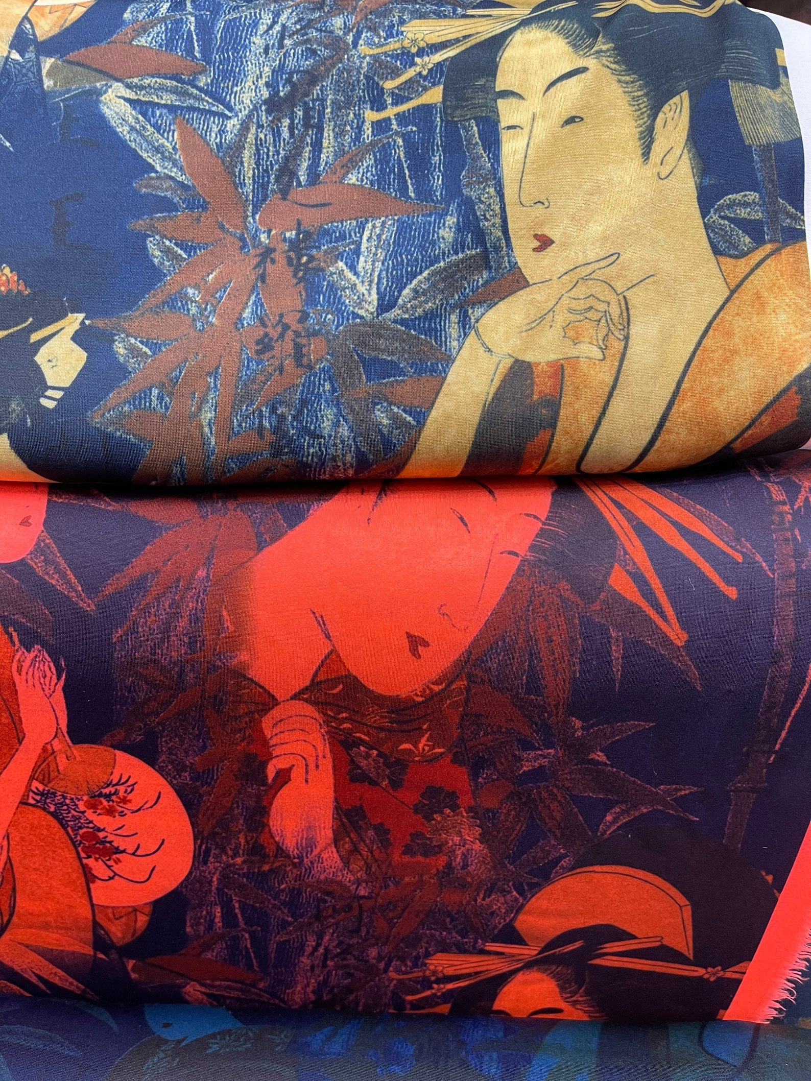 New Japanese Design Print on Poly Spandex Sapphire Multicolor 4-way ...
